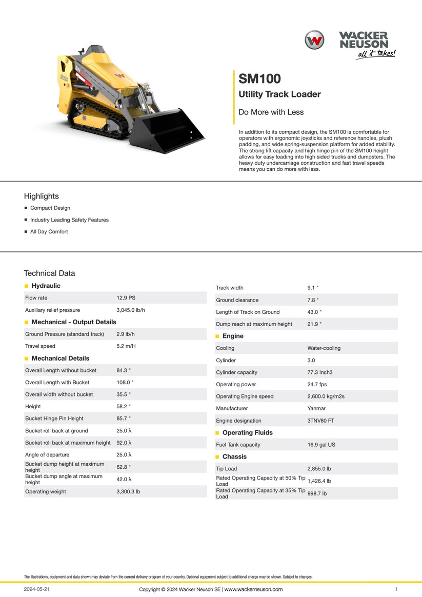 Wacker Neuson SM100 Skid Loader (NEW) – ICR Supply